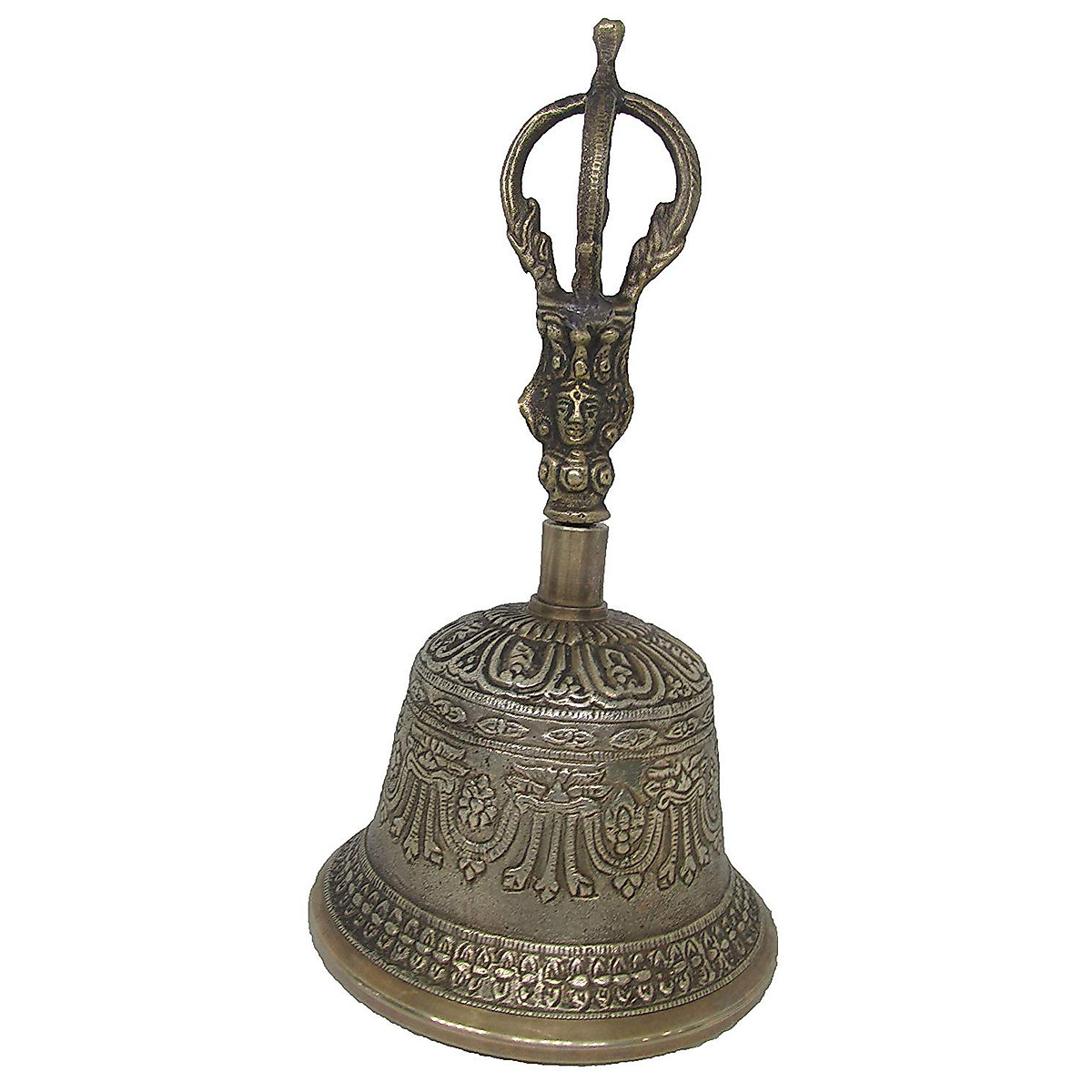 Spiritual Buddhist Tibetan Brass Bell with Dorje Handle For Self Healing Meditation Prayer Brass Tibetan Handbell Fengshui Vastu Meditation Space Healing Spiritual Handcrafted Product (5 Inch)