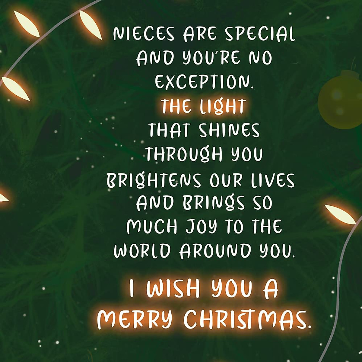 Prime Greetings Christmas Card For Niece, Made in America, Eco-Friendly, Thick Card Stock with Premium Envelope 5in x 7.75in, Packaged in Protective Mailer