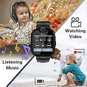 Kids Smart Watch with Camera Games Pedometer Video/Music Player Flashlights Calculator Alarm Clock Children Touch Screen Toy for Boys,Girls Age 4-12(Black)