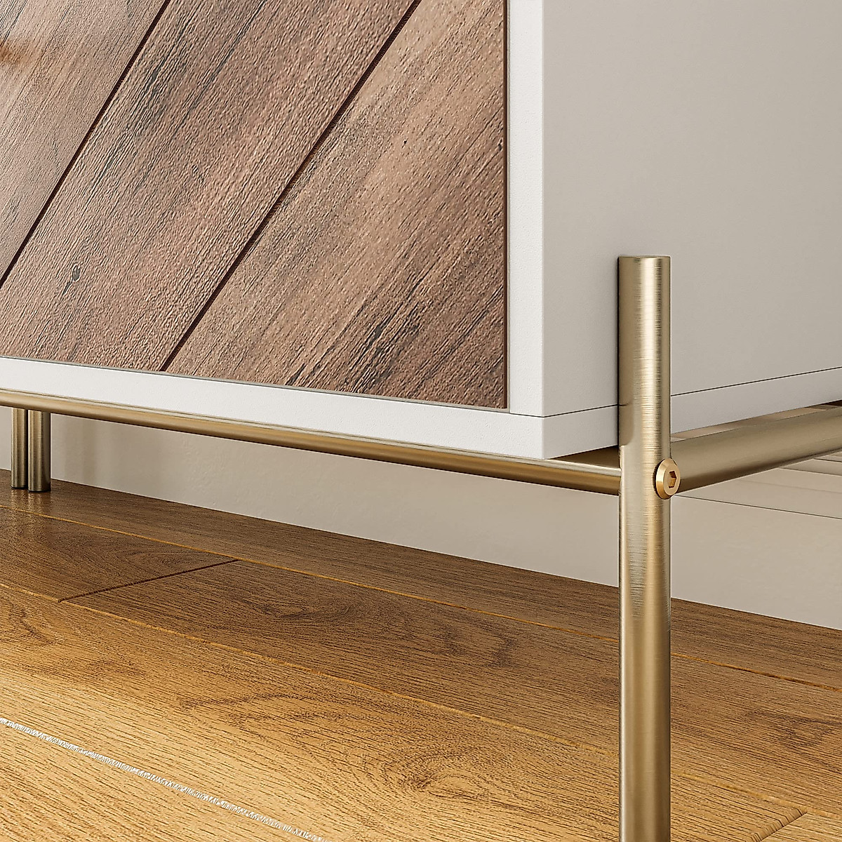 BELLEZE Set of 2 Sideboard Buffet Cabinet with Doors & Adjustable Shelves, Kitchen Storage Cabinet, Modern Accent Cabinet for Entryway, Living Room, or Bedroom, Storage Credenza - Harper (Rustic Oak)