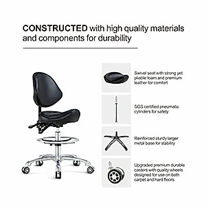 Kastele KASTELE Ergonomic Saddle Stool Swivel Rolling Saddle Chair Hydraulic Adjustable Stool with with Backrest
