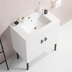 NOTOP 30" Bathroom Vanity with White Ceramic Sink Comb, Modern Freestanding Solid Wood Single Set,Included Two Soft Close Cabinet Doors,Metal Legs, 25IN