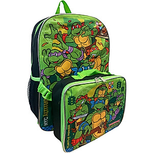 Ruz Group Kid's Licensed 16 Inch Backpack With Removable Lunch Box Set (Ninja Turtles)
