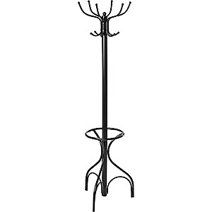 Tangkula Coat Rack Freestanding, 75 Inch Heavy Duty Metal Coat Hanger Stand with Umbrella Holder, Entryway Hat Jacket Hanger with 12 Hooks for Scarf Crutch Bag Coat, Standing Coat Tree Rack(Black 003)