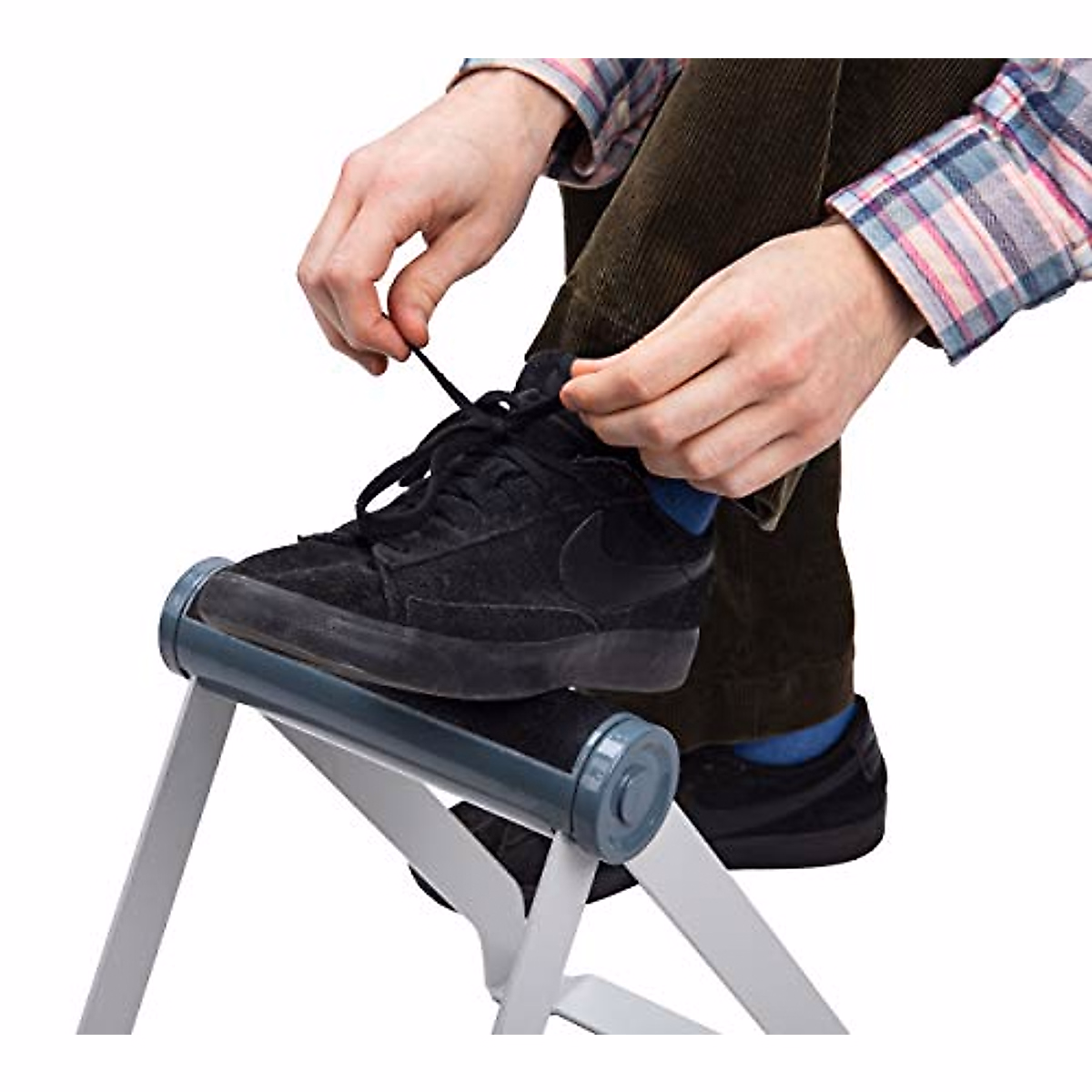 Mind Reader Collapsible, Portable Stand for Tying Laces, Accessibility for Back Pain, Seniors, Elevating Feet, Folding Platform, Plastic Shoe Step, One, Silver