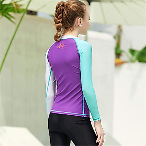 Juniors & Teens Girls Rash Guard UPF 50+ UV Sun Surfing Long Sleeve Athletic Tops Swimwear Swim Shirt Purple