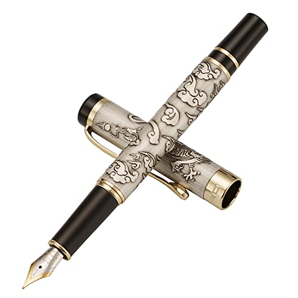 Jinhao 5000 Vintage Luxurious Metal Fountain Pen Beautiful Dragon Texture Carving, Ancient Gray Colour