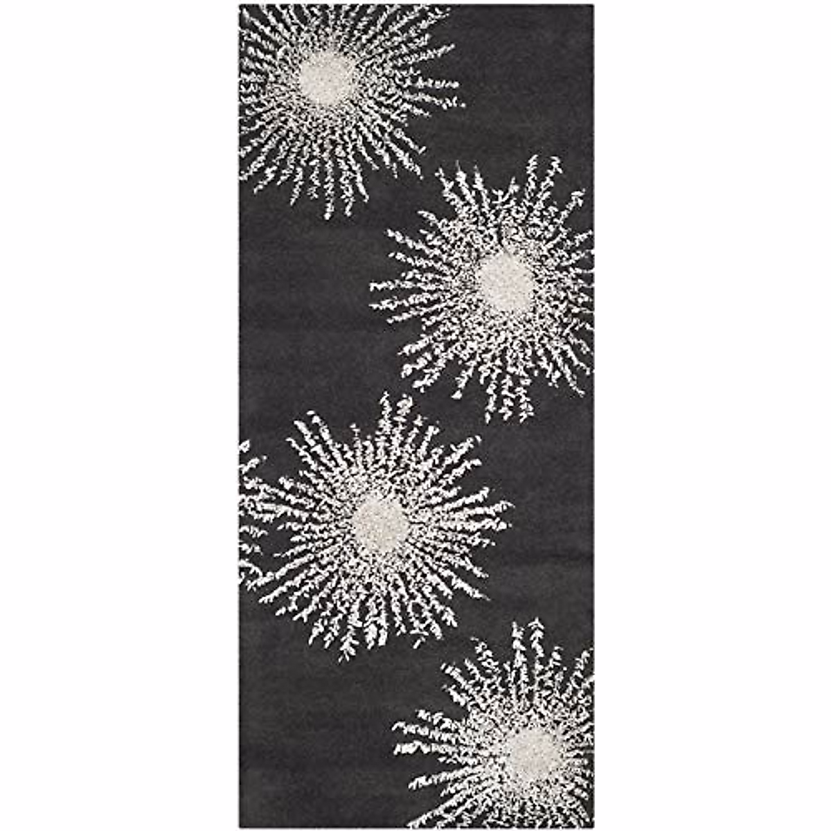 SAFAVIEH Soho Collection 2'6" x 6' Charcoal / Ivory SOH712H Handmade Starburst Premium Wool & Viscose Runner Rug