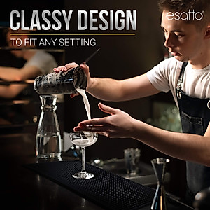 Esatto 12" x 6" Professional Service Mat, Black – Sturdy Thick Durable and Stylish Service Bar Mat for Spills, Coffee, Bars, Restaurants, Counter Top Dish Drying Mat Glass Drying Mat (2 Piece, Black)