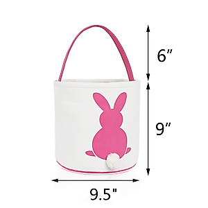 MONOBLANKS Easter Bunny Basket Bags for Kids Boys Girls, Rabbit Bucket Tote for Easter Egg Hunts Decorations Candy Gifts Storage (Pink)