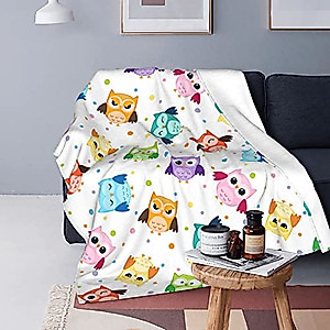 Colorful Owl Throw Blanket Soft Bed Blankets Lightweight Cozy Plush Flannel Fleece Blanket for Sofa Couch Bedroom 50"X40"