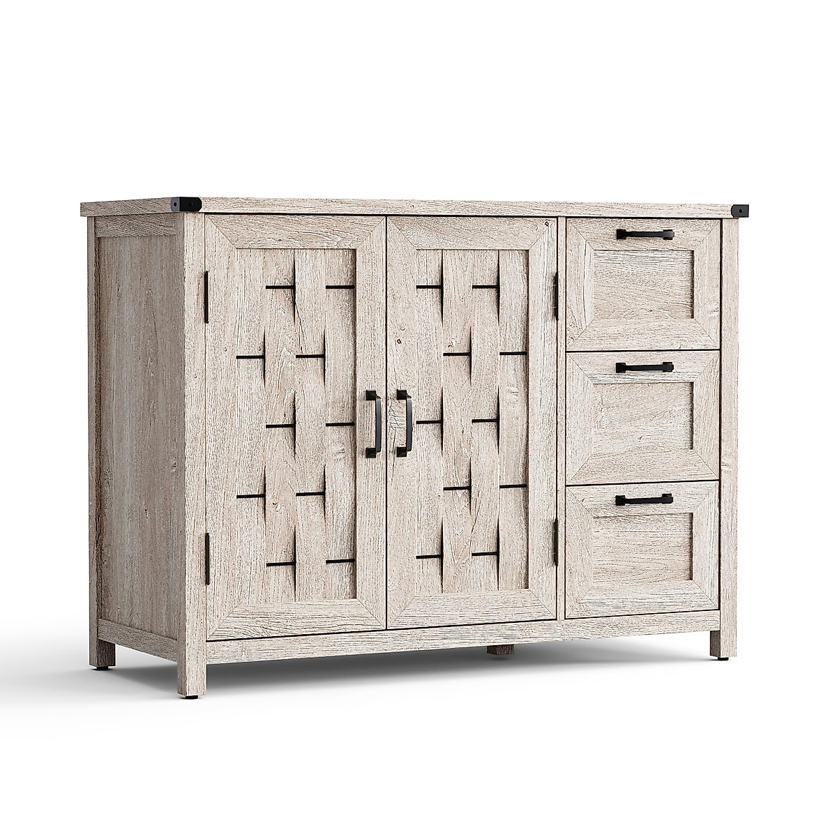 LINSY Sideboard Buffet Cabinet, 43" W Farmhouse Storage Cabinet with Drawers and Shelves, Gray