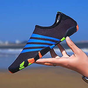 Hutop Water Shoes Womens Mens Kids Quick-Dry Aqua Socks Slip-on Barefoot for Outdoor Beach Swim Surf Yoga Exercise Soles in Amazon (Black/B Stripe, Numeric_7)