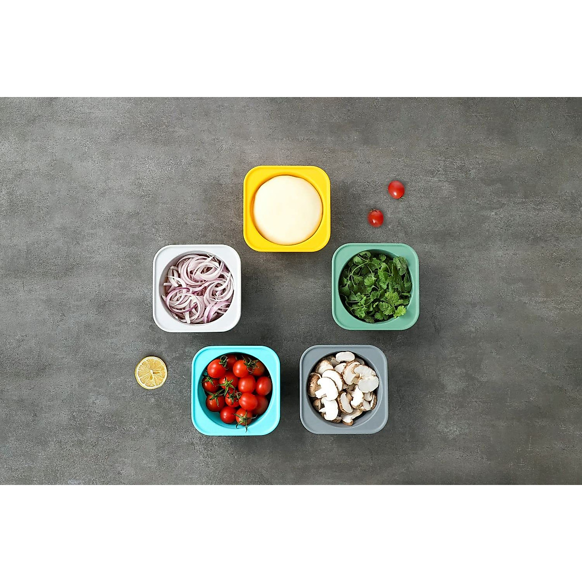 KEVJES Stackable Silicone Artisan Pizza Dough Proofing Proving Containers with Lids-3 pack-500ml portion (1Space Gray+1Green+1Yellow)
