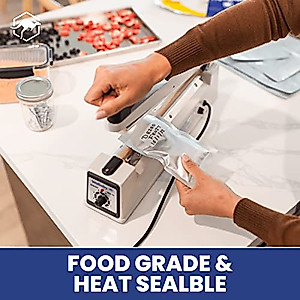 Wallaby 100 Count Mylar Bag Bundle - 5Mil Multi-Size Pouches, 100x 400cc Oxygen Absorbers, 100x Labels - Heat Sealable, Food Safe & BPA-Free - Long-Term Storage for Preppers - Silver (Flat)