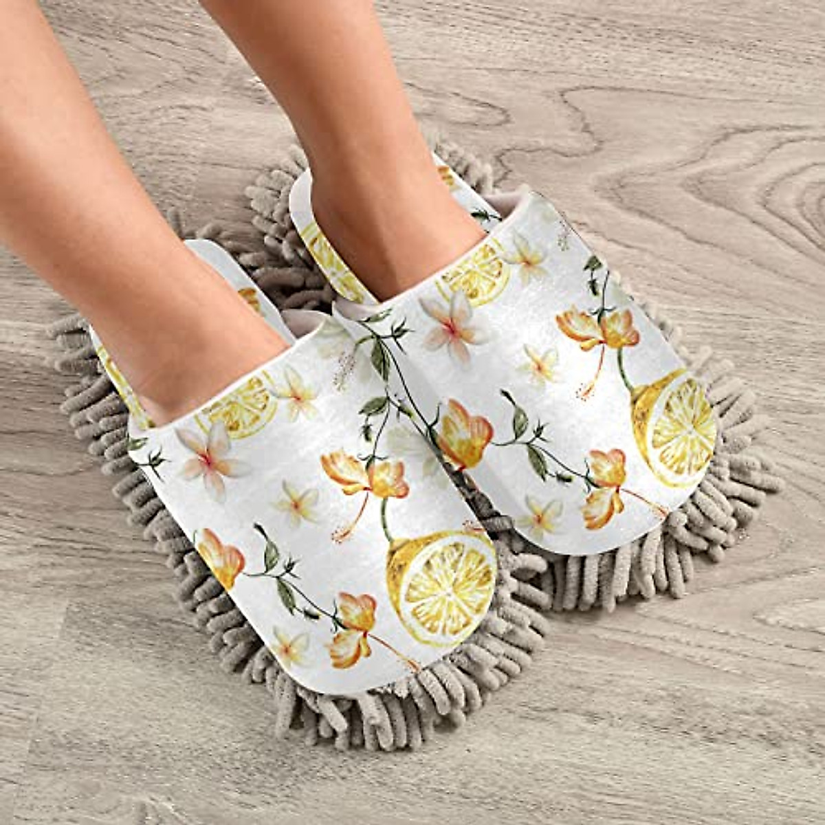 Tropical Flowers Lemons Mop Slippers Shoes Cover for Floor Cleaning Washable Hair Dirty Dust Cleaners Microfiber Mop Socks for House Office Kitchen