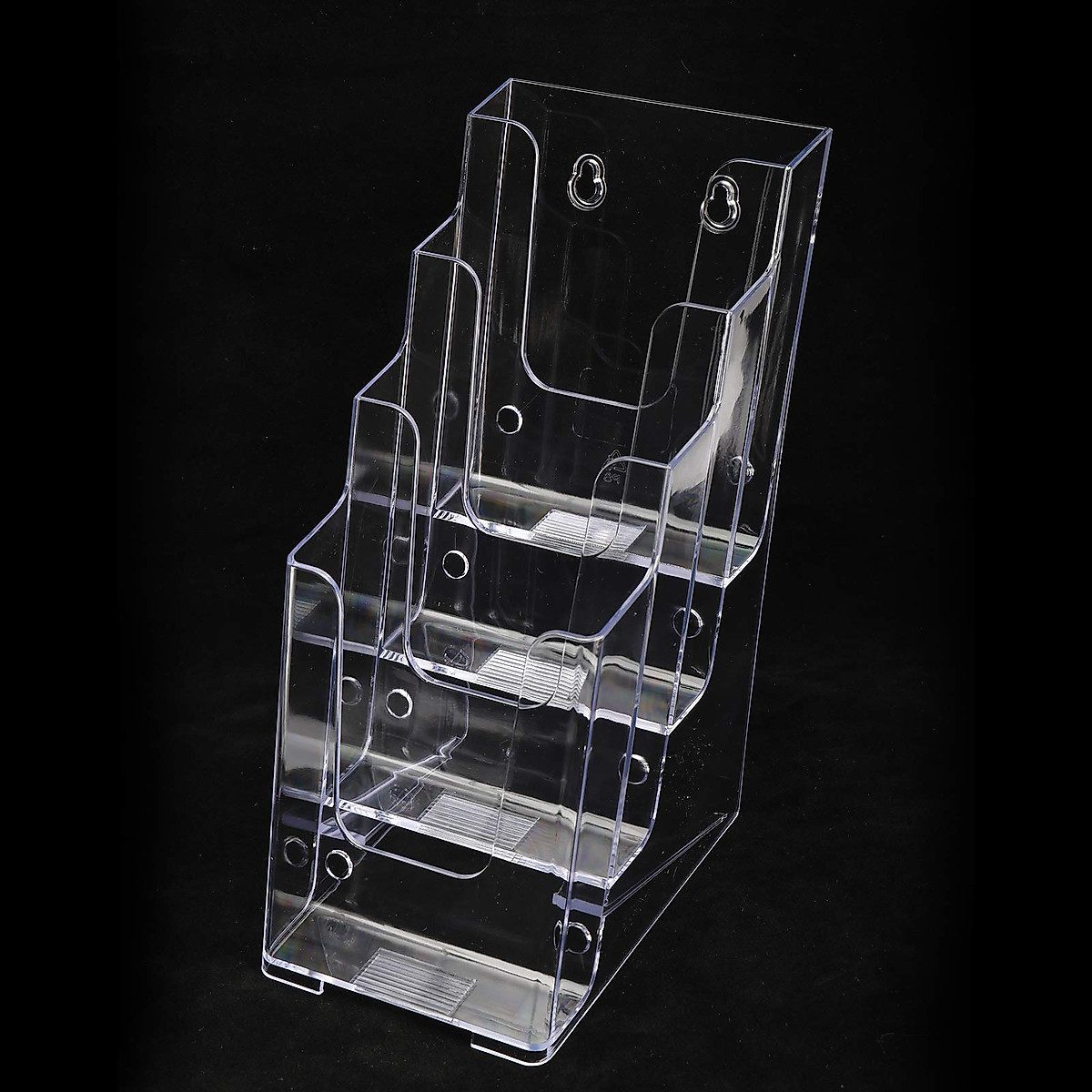 XMSound 3 Pack Acrylic Brochure Holder 4 Inch Wide 4 Tier Clear Literature Holder, Premium Acrylic Multi Pocket Display Stand, Wall Mount or Counter Top