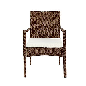 Amazon Brand - Ravenna Home Set of 2 Coastal Outdoor Patio Dining Chairs with Cushion, Weather-Resistant PE Rattan Wicker - Brown