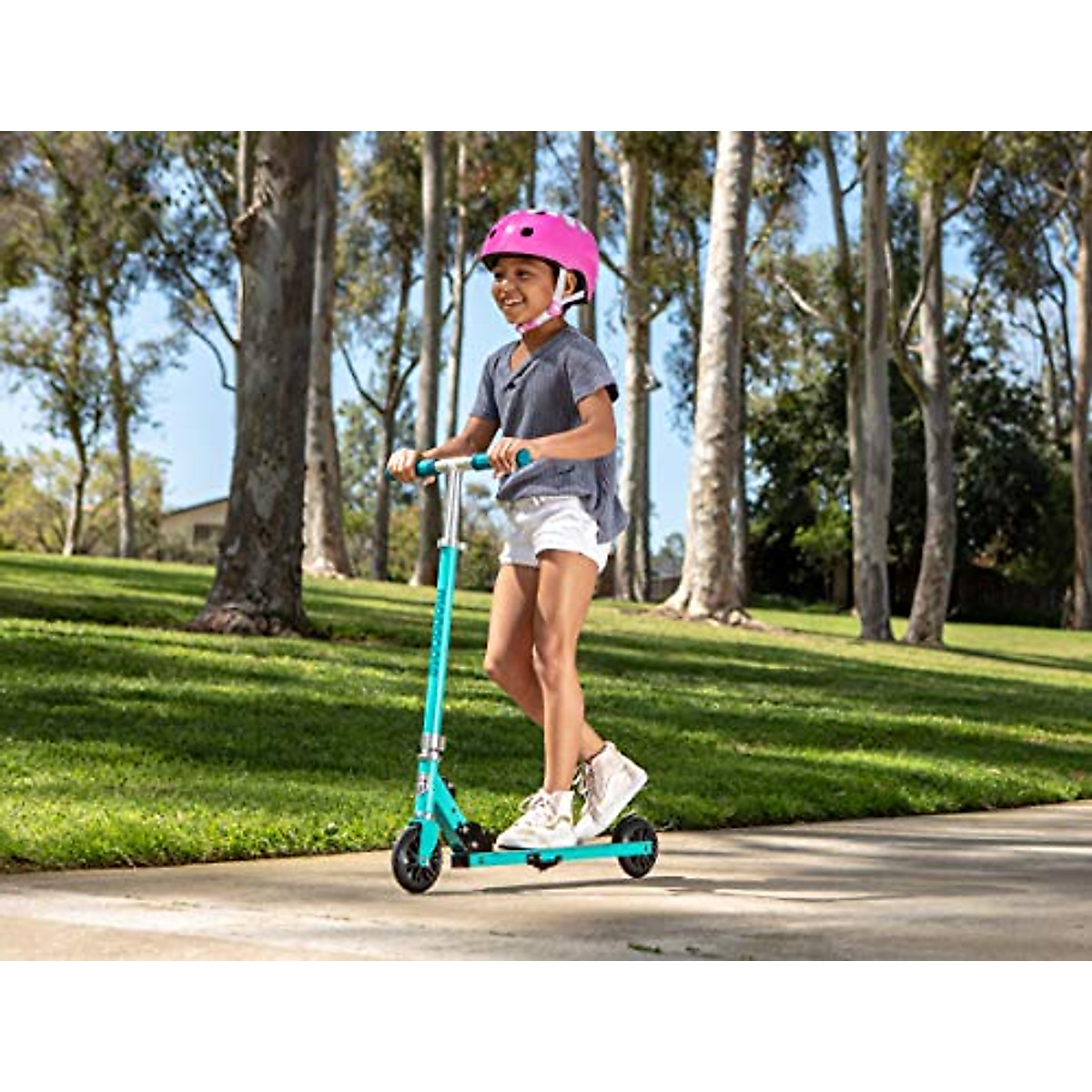 Mongoose Trace Youth/Adult Kick Scooter Folding and Non-Folding Design, Regular, Lighted, and Air Filled Wheels, Teal, 120mm Wheels