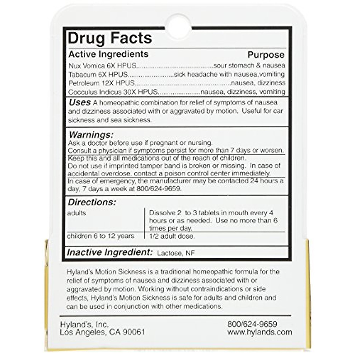 Hyland's Motion Sickness, 50 Tablets (Pack of 4)