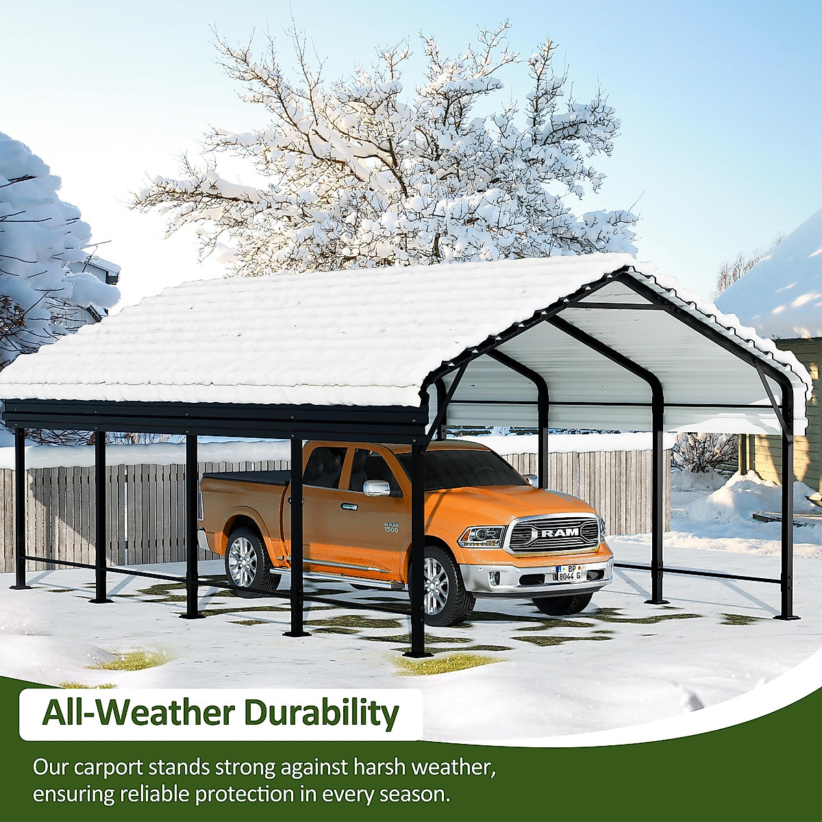 JAMFLY Carport 12X20 FT Heavy Duty Carport Car Canopy with Galvanized Steel Roof, Metal Carport with Enhanced Base, Upgraded Extra Large Garage for Cars, Tractors, Trucks, Boats
