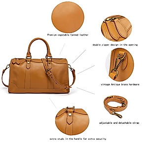 Vintage Leather Satchel Handbags Top Handle Boston Tote Bags With Long Strap (2-Brown)