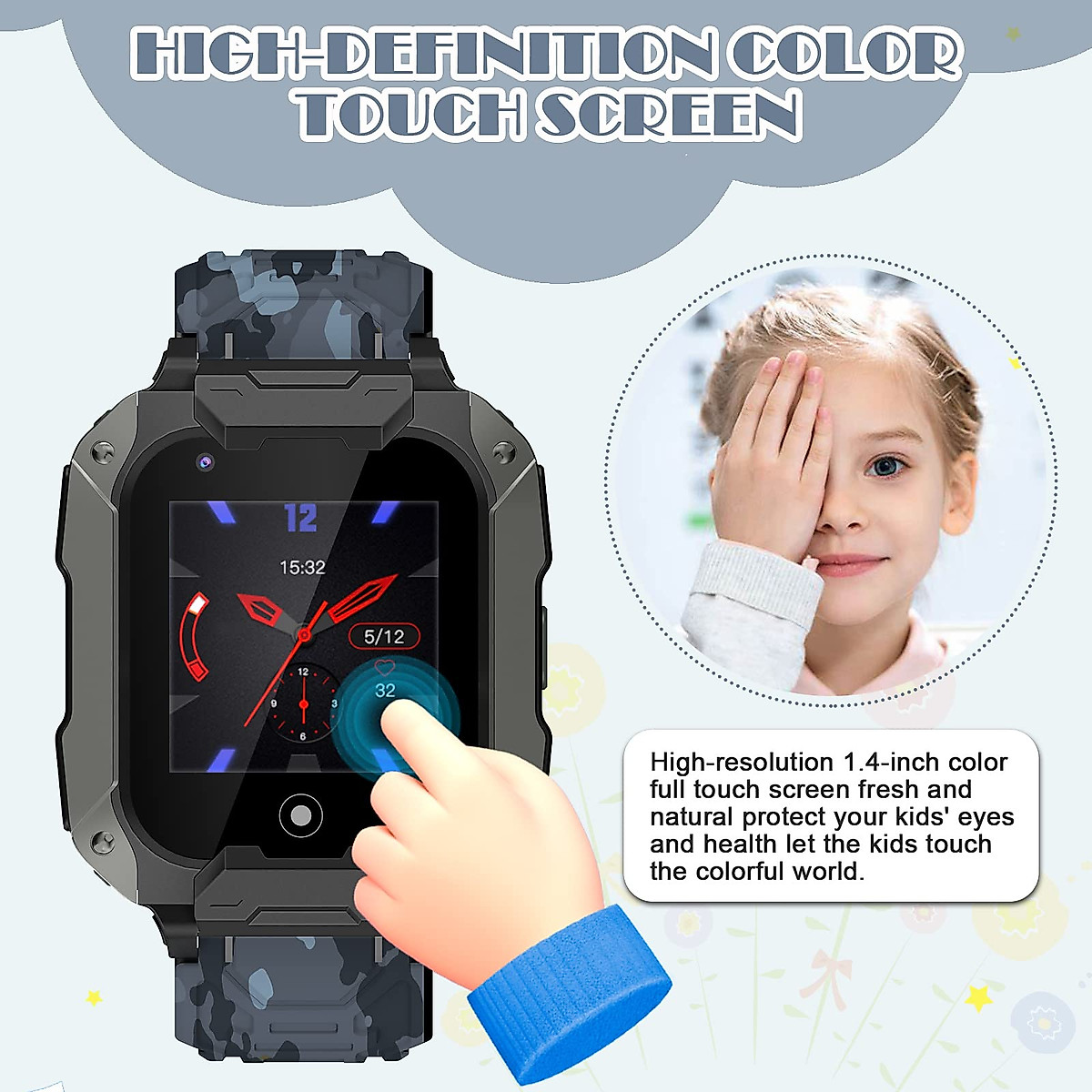 cjc Kids Smart Watch, 4G Kid Smartwatch with GPS Tracker and Calling, SOS Kids Cell Phone Watch, 3-15 Years Boys Girls