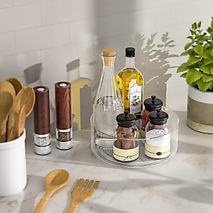 2 PCS Clear Lazy Susan Organizer-Acrylic Turntable Container-360 Rotated Plastic Tray for Table, Spice Rack, Cabinet, Pantry, Refrigerator-Perfect for Spice, Makeup, Condiments, Food, Cosmetic