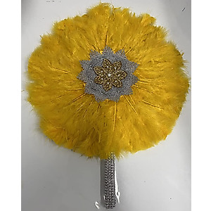 Msbfea Hand Feather Fan Handmade Luxurious African Dance Lace Feather Fans for Wedding Party Gift Top Wedding Decoration Color 425