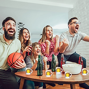 Irrmshr 30 Pcs Mini Plastic Beer Mugs,1 oz Clear Plastic Beer Glasses,Shot Glasses with Handles,Reusable Beer Stein Tasting Glasses Whiskey Juice Cups for Drinking Beer Festival Party BBQ