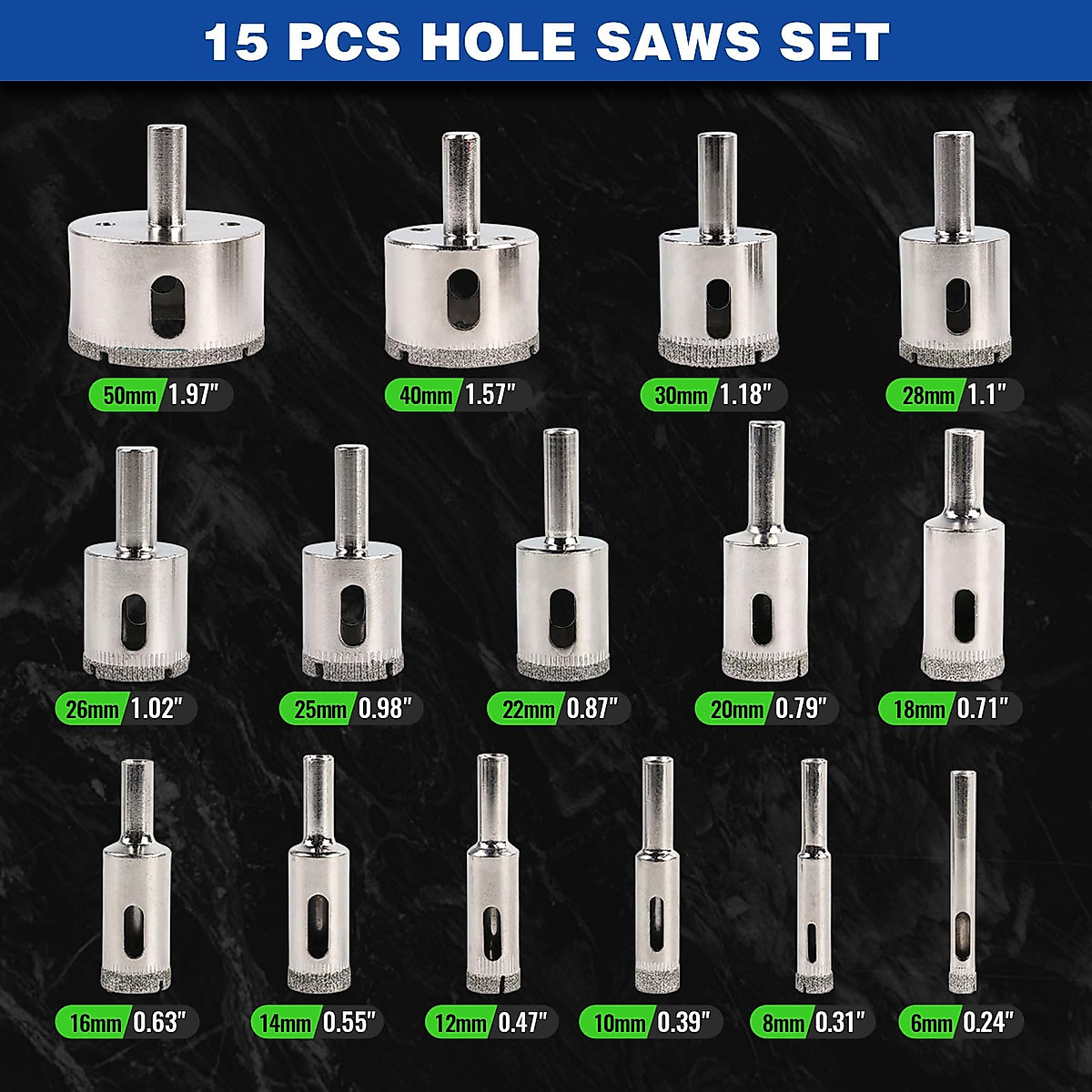 Diamond Hole Saw Kit 17PCS Drill Bits Sets with Double Suction Cups Guide Jig Fixture from 4 mm-83 mm Hollow Drill Set for Ceramic, Glass, Tile, Porcelain, Marble, Granite