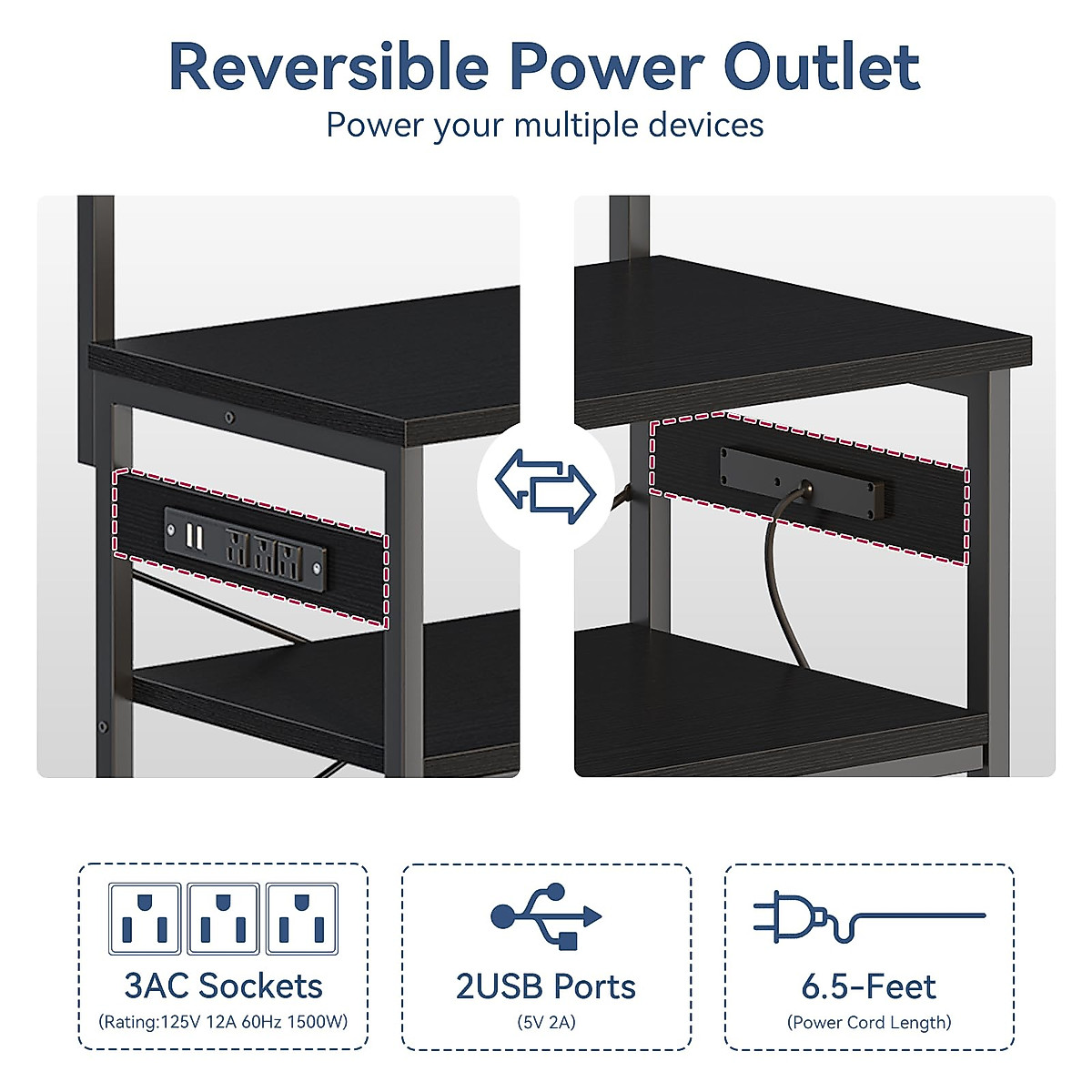 Casaottima Bakers Rack with Power Outlet & LED Lights, Coffee Bar with Storage 5-Tiers, Microwave Stand Kitchen Shelf 16.5 * 31.5 * 59 inches, Kitchen Coffee Rack, Black