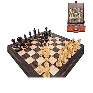 THPT Professional Chess Set Wooden Chessboard Set with Pieces Leather Storage Bag Handmade Chess Set for Adults Professionals Board Games (Color : Dalbergia Pieces)