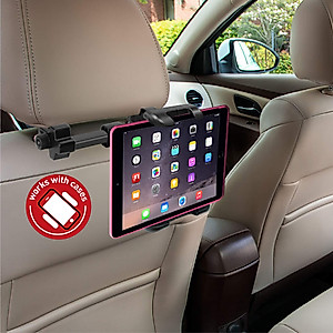 Macally Tablet Holder for Car Headrest - Adjustable iPad Headrest Mount for Car - Super Secure Car iPad Holder Backseat Kids - Fits All 4.7-12.9" Back Seat Devices (iPad Pro/Air/Mini, Nintendo Switch)