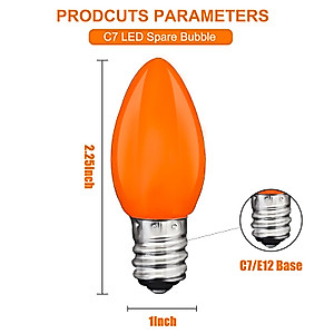 C7 LED Night Light Bulbs, Halloween LED Orange Replacement Bulbs for Outdoor String Lights & Window Candles Chandeliers, E12 Candelabra Base, 0.6 Watt Equivalent to 7 Watt Incandescent Bulb, 25 Pack