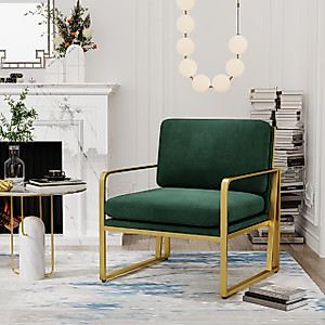 Andeworld Velvet Accent Chair, Mid century Living Room Armchair,Upholstered Modern Sofa Side Chair with Metal Golden Legs for Reading,Lounging,Bedroom Apartment, Green