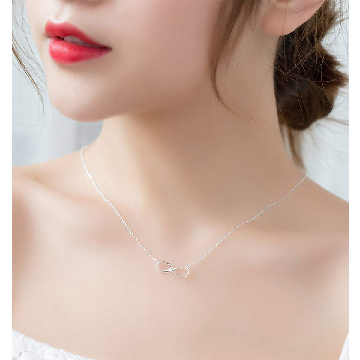 Tiny Heart Star Moon Cross Infinity Love Pendant Necklace for Women Girls 925 Sterling Silver 14K Gold Plated Simple Mini Cute Petite Choker Tassel Chain Multiple Jewelry Gift for Mom Daughter Wife (Infinity love)