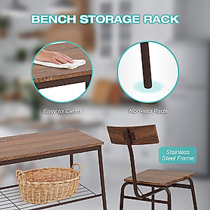 Dporticus 6 Piece Industrial Dining Set for Kitchen Dining Room w/Storage Rack,Wooden Dining Table,4 Ergonomic Chair & 1 Bench,Stainless Steel Frame,Brown