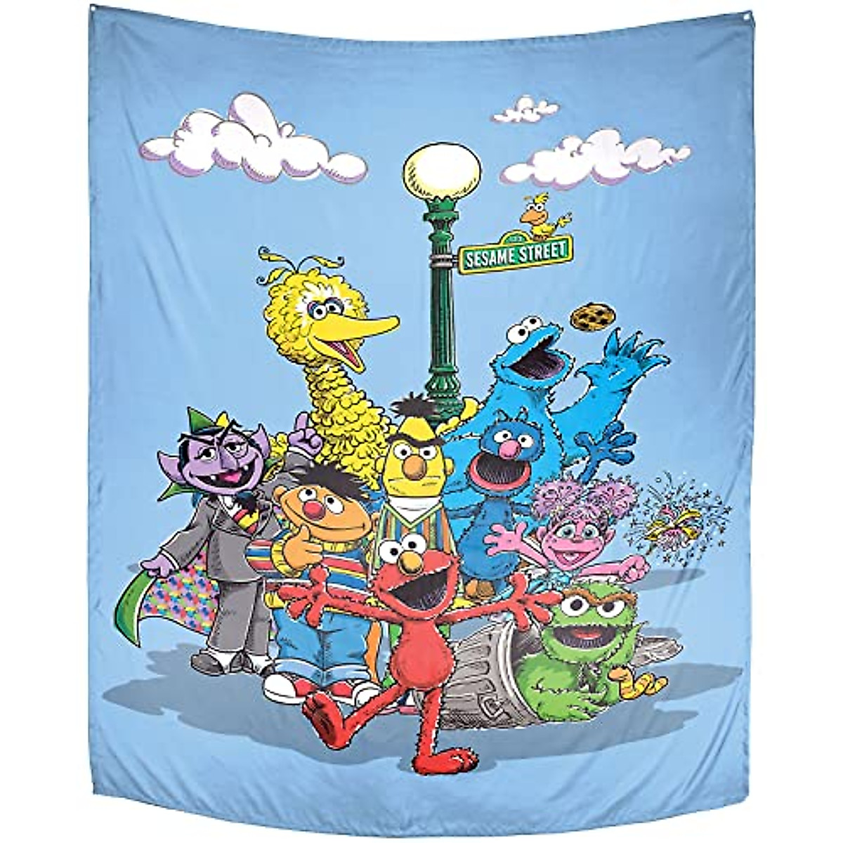 Jay Franco Sesame Street Retro Gang Tapestry – 50 x 60 Inch Wall Hanging Features Elmo and His Friends – Kids Room Décor