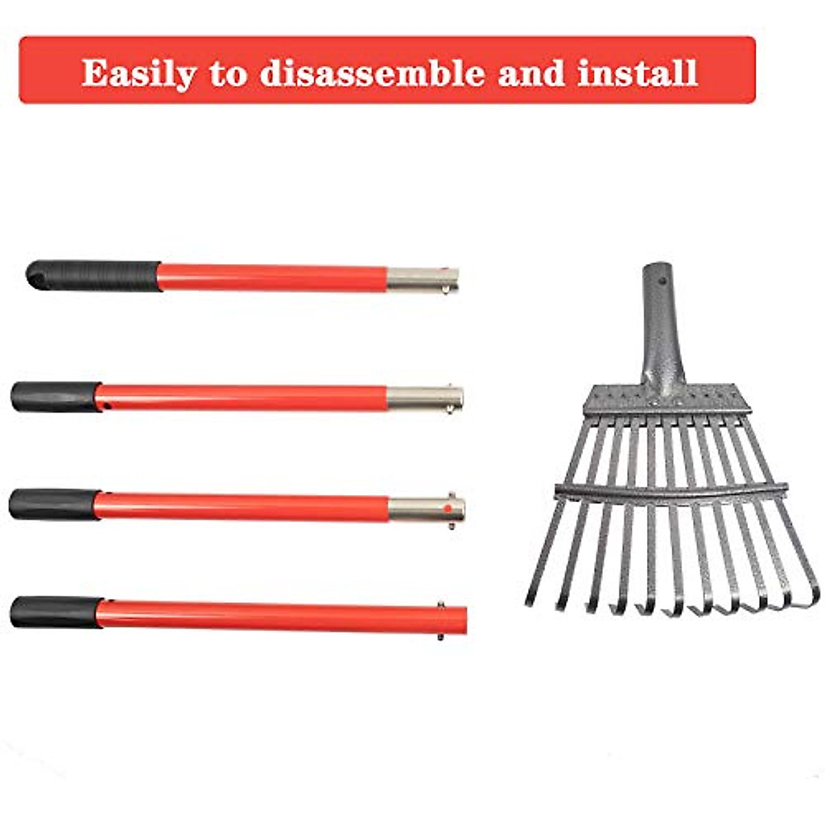 Adjustable Garden Rake for Leaves,38”-63”Long Handle Garden Rake,Expanding Metal 11 Tines Shrub Rake,Lightweight Heavy Duty Handle Thatch Rake,Professional Lawn Rake to Collect Leaf & Poop among Yards