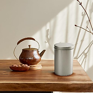 HBEJGHHO 13 oz Silver Can Sealed Food Storage Tin Canister with Airtight Double Lid Jar Portable Tea Coffee Beans Container for Loose Candy Herbs Spices(Liquid Pen and Black stickers)