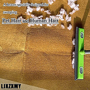 Rubber Broom Carpet Rake for Pet Hair Removal, Portable Hair Remover with Squeegee Broom Hair Removal Brush, Pet Hair Removal Tool for Fluff Carpet, Hardwood Floor, Tile, Window