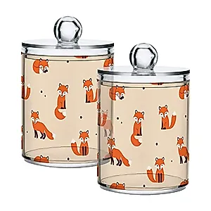 Plastic Jars with Lids,Cute Animal Fox Print Bulk Pack Storage Containers Wide Mouth Airtight Canister Jar for Kitchen Bathroom Farmhouse Makeup Countertop Household,Set 2