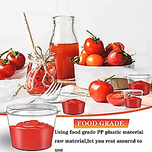 XINGLIAN 100 Pieces Plastic Souffle Cups, 1 OZ Disposable Clear Leak Proof Sauce Cup With Hinged Lid, Used for Various Sauces, Food Samples, Storage Crafts