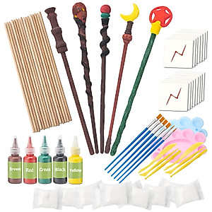 YoHold Magic Wand Making Kit, Wizard DIY Craft Painting Set,DIY Wand Making,Lightning Bolt Tattoo for Halloween Supplies,Kids Gift,Cosplay/Birthday Party Decor,School Student Activities-67pcs in All
