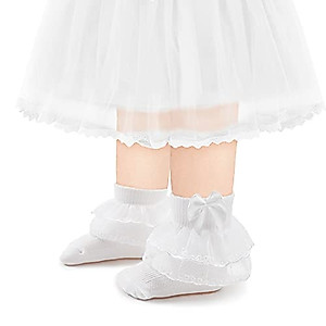 CozyWay Toddler Socks Lace Ruffle Baby Girl Socks Frilly Eyelet Trim Ankle Dress Socks 0-6 Months Multi Color - 3 Pack