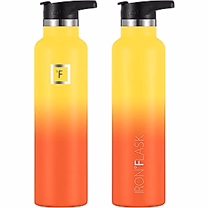 IRON °FLASK Sports Water Bottle - 24 Oz, 3 Lids (Spout Lid), Leak Proof, Vacuum Insulated Stainless Steel, Hot Cold, Double Walled, Thermo Mug, Standard Metal Canteen