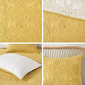 Ink+Ivy Kandula King/Cal King Size Quilt Bedding Set - Mustard Yellow , Quilted Floral, Elephants – 3 Piece Bedding Quilt Coverlets – 100% Cotton Percale Bed Quilts Quilted Coverlet