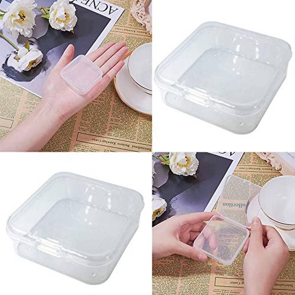12Pcs Clear Plastic Beads Storage Containers Box Case with Flip-Up Lids for Items Pills Jewerlry Findings Tiny Bead (2.2×2.2×0.82 Inch)