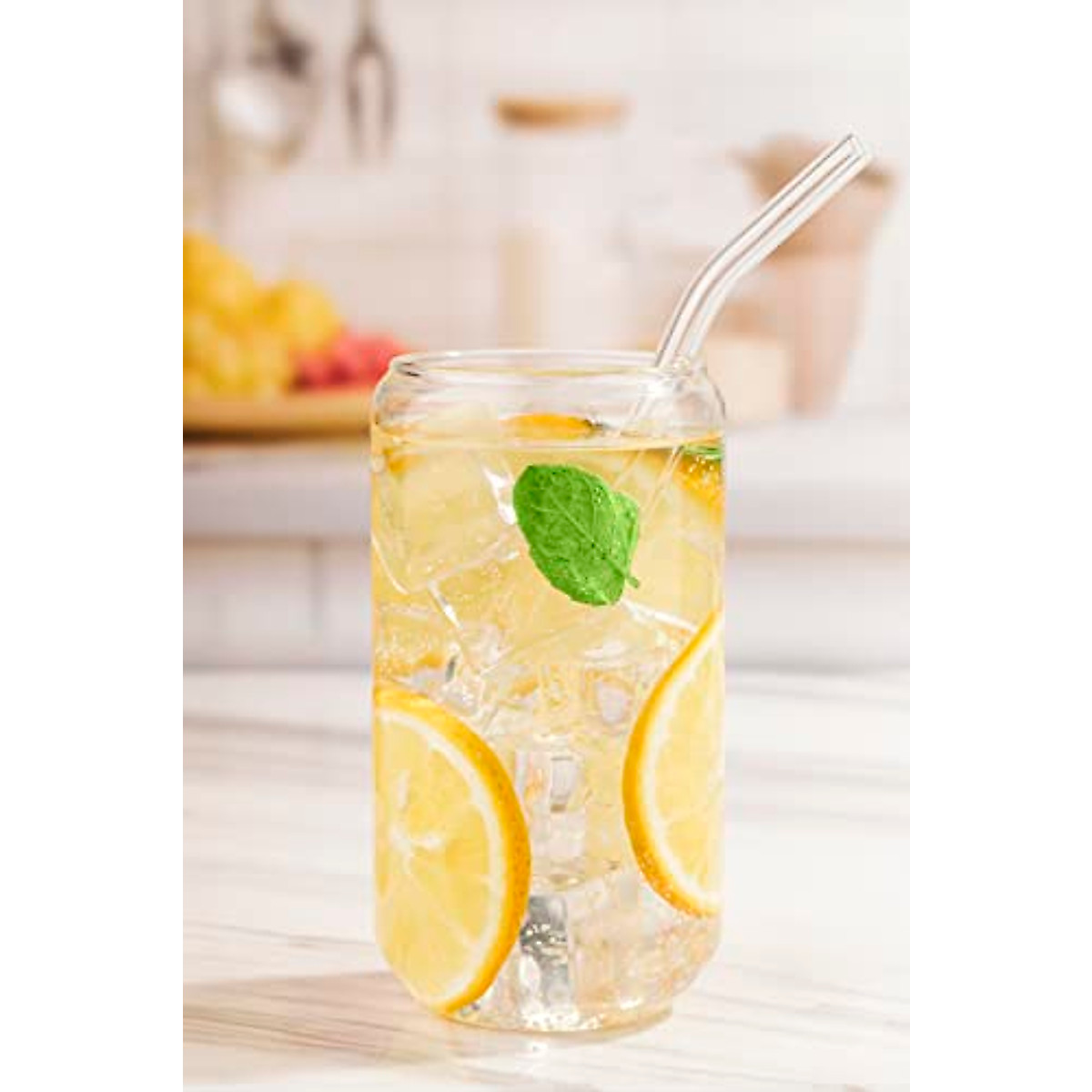 Glass Cups With Lids And Straws - 16oz Drinking Glasses 4pcs Set - Glass Coffee Cups With Lids And Straw – Iced Coffee Cups With Lids And Straws - Beer Can Glass With Lids And Straw - Cute Coffee Cups